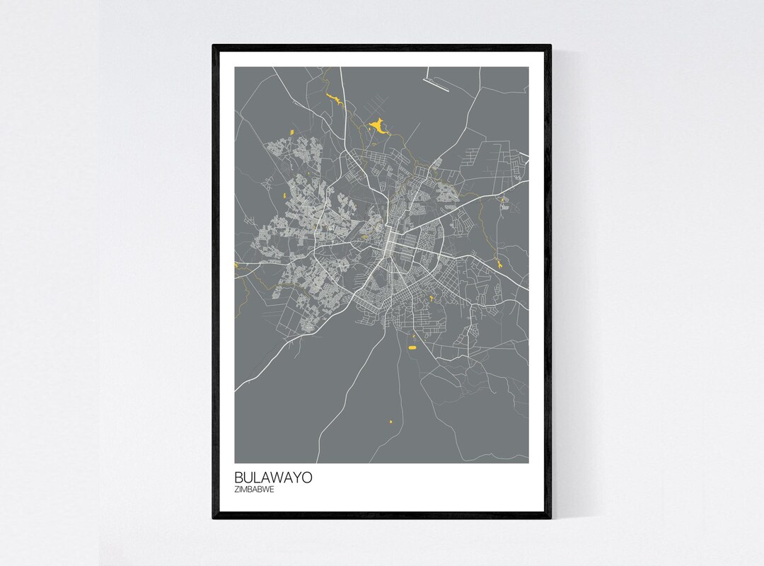 Bulawayo, Zimbabwe Map Art Print - Many Styles - Art Quality Paper ...