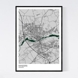 Randers, Denmark City Map Art Print Many Colours 350gsm Art Quality ...