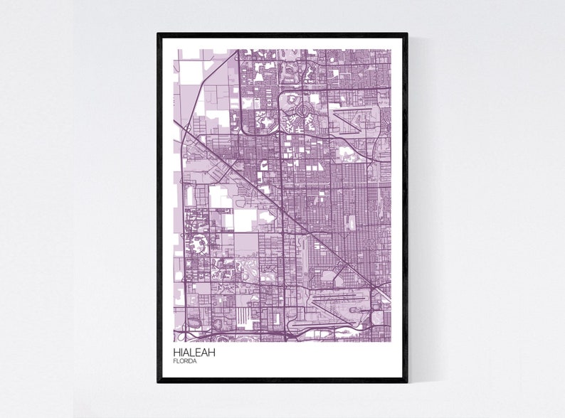Hialeah Florida Map Print Many Colours Printed on Art - Etsy