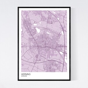 Herning, Denmark City Map Art Print - Many Colours - 350gsm Art Quality ...