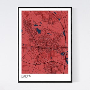 Herning, Denmark City Map Art Print - Many Colours - 350gsm Art Quality ...