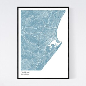 Durban, South Africa Map Art Print Many Styles Art Quality Paper Fast ...