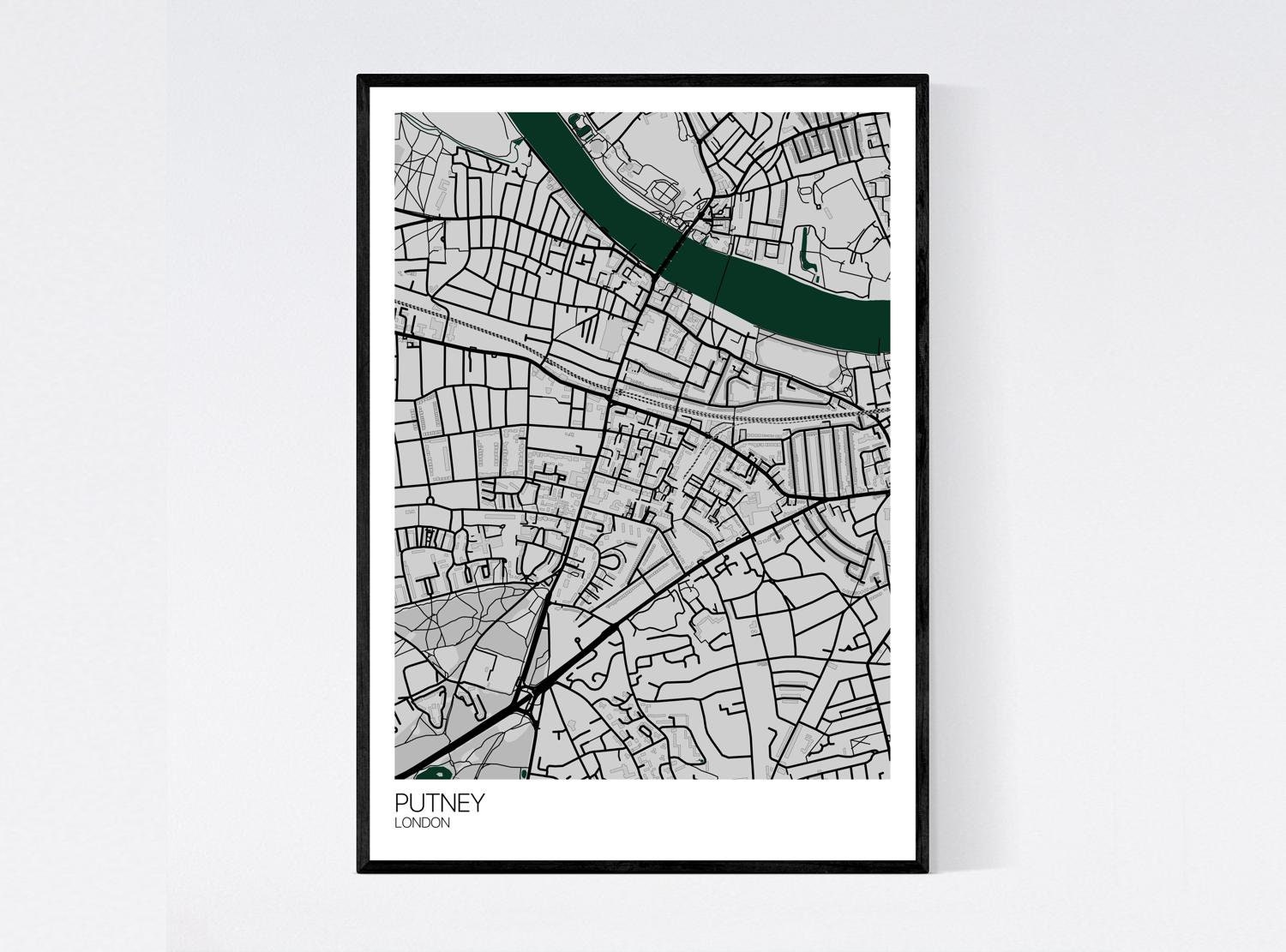 Putney London Map Art Print Many Colours 350gsm Art | Etsy