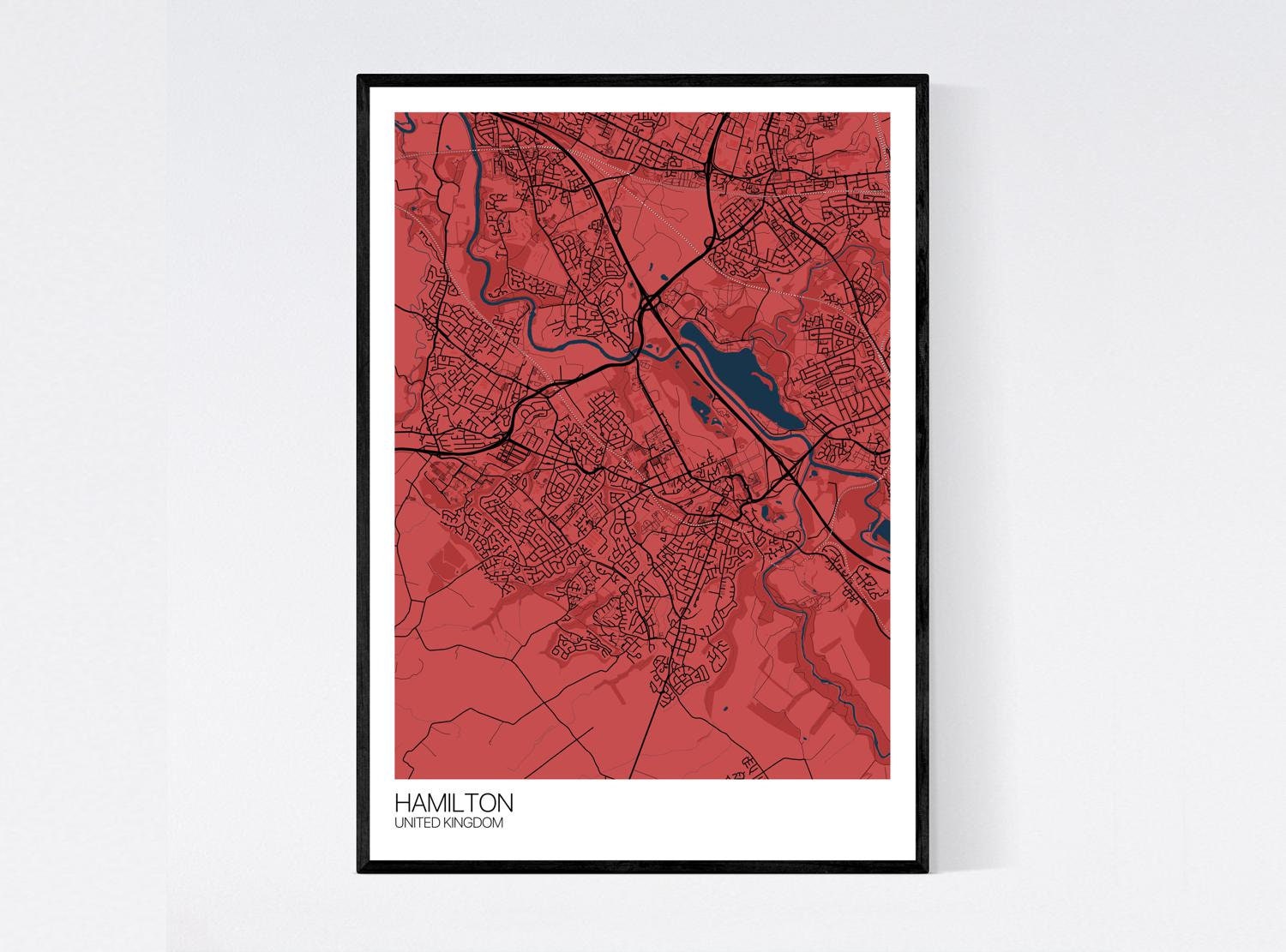 Hamilton Scotland City Map Art Print Many Styles 350gsm | Etsy