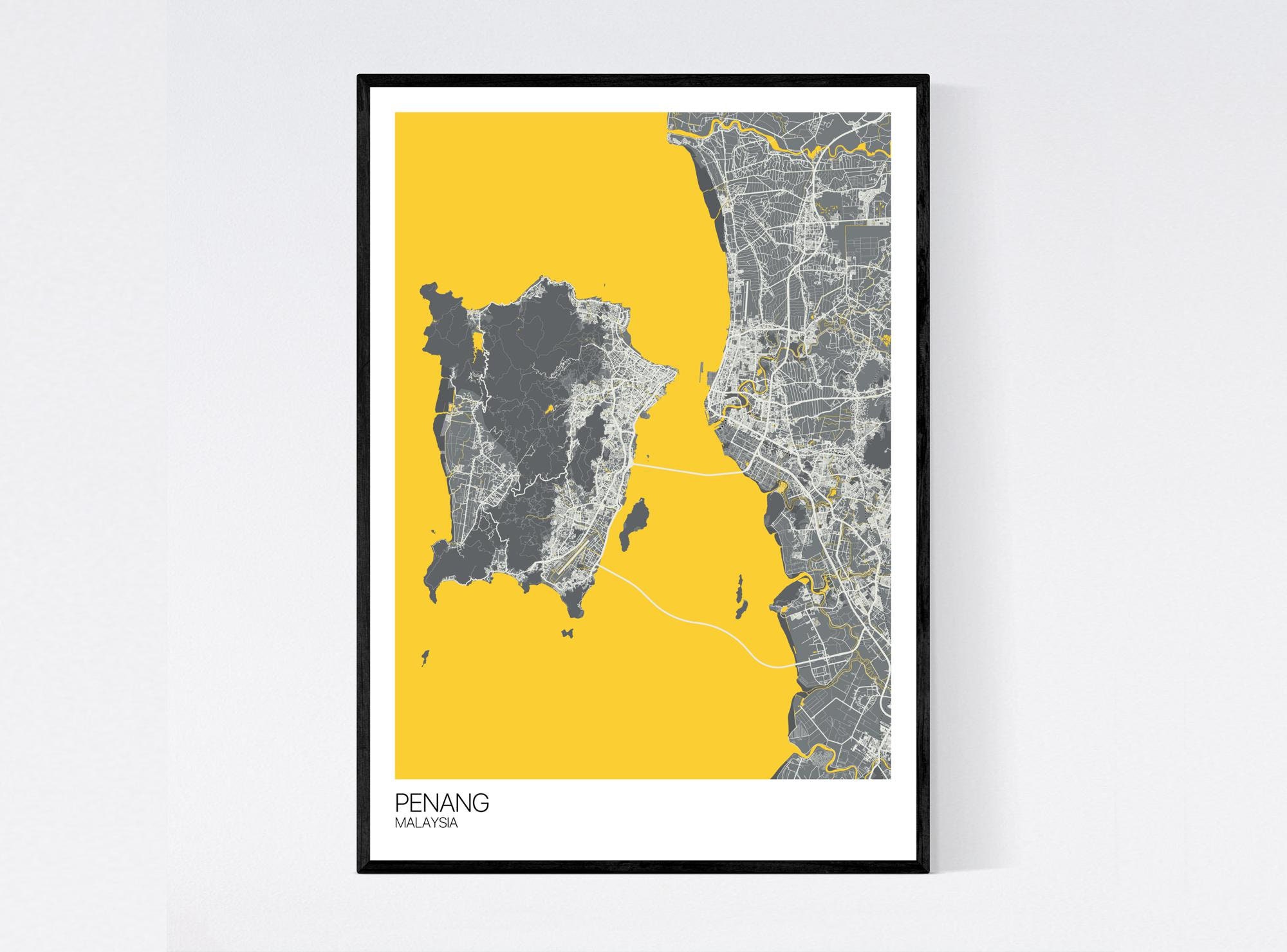 Penang Malaysia Map Art Print Many Styles Art Quality | Etsy