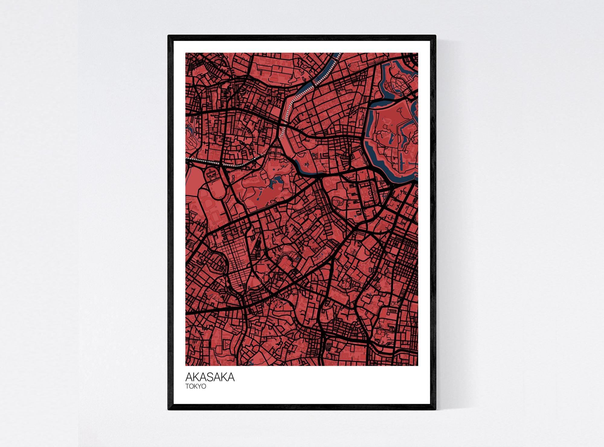 Akasaka Tokyo Japan Map Print Many Colours Fast Delivery | Etsy