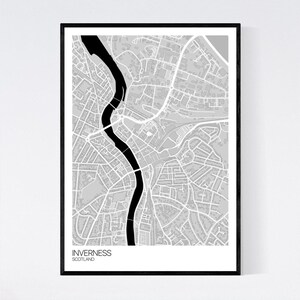 Inverness City Centre Map Art Print Many Colours 350gsm Art Quality ...
