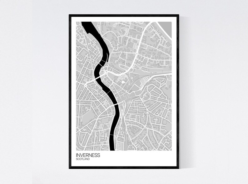 Inverness City Centre Map Art Print Many Colours 350gsm - Etsy