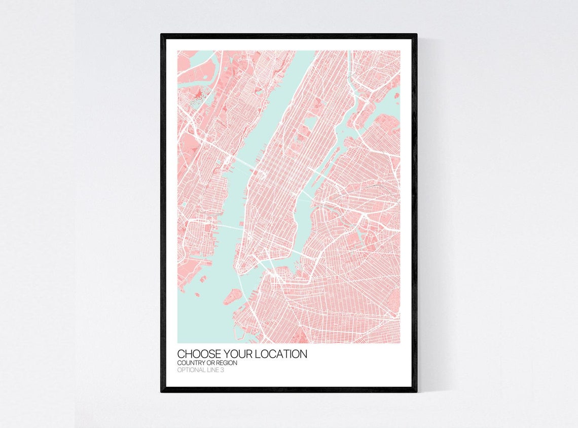 Custom Map Art Print Colour Options Choose Your Location | Etsy