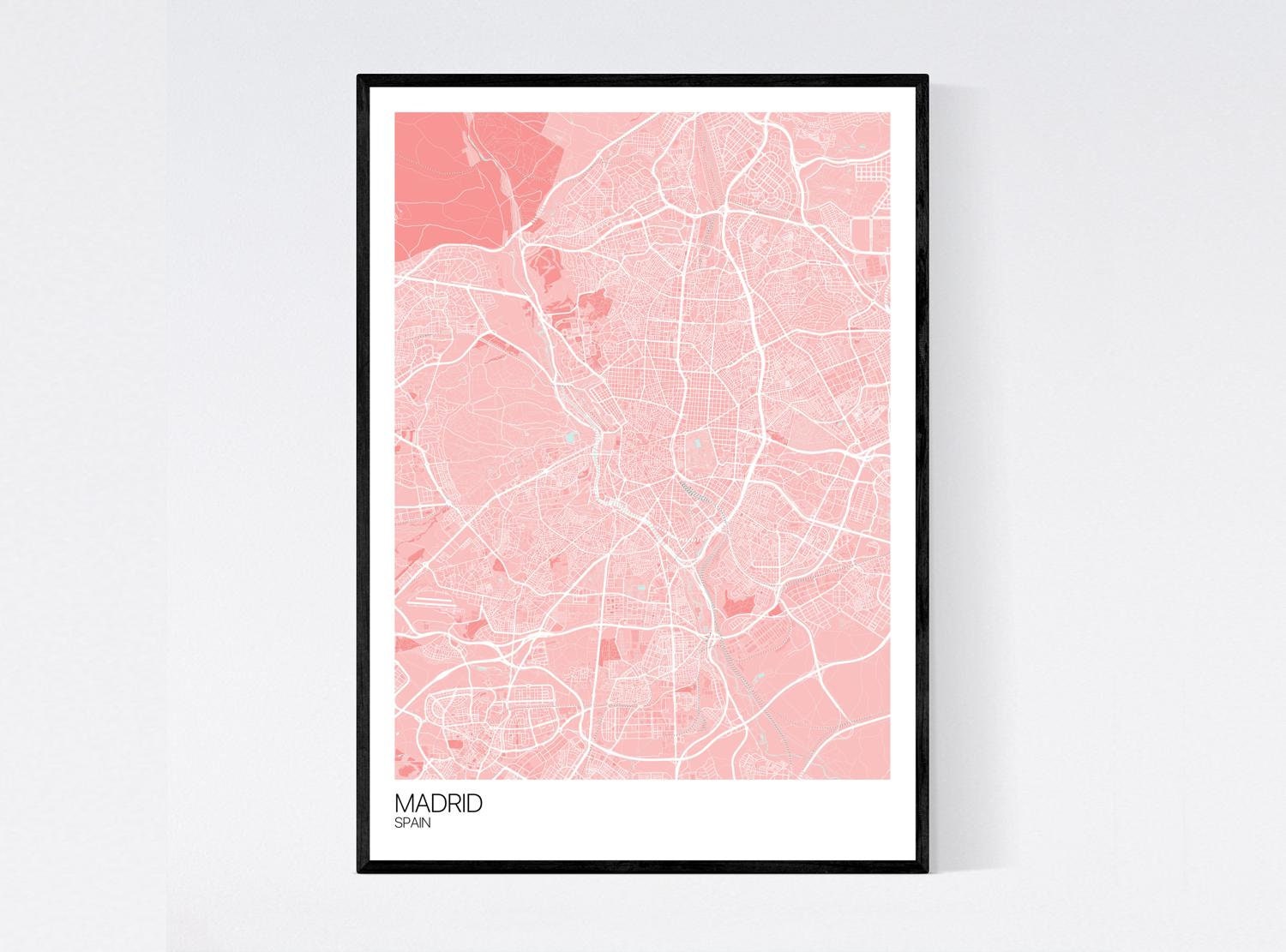 Madrid Spain Map Art Print Many Colours Art Quality | Etsy