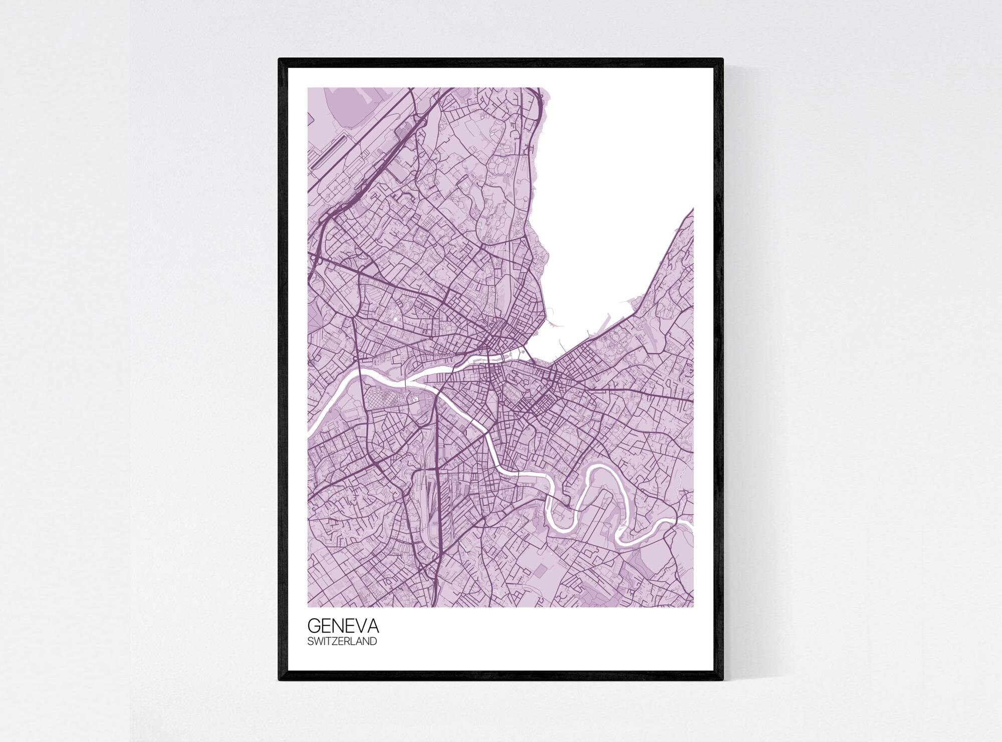 Geneva Switzerland Map Art Print Many Colours 350gsm Art - Etsy UK