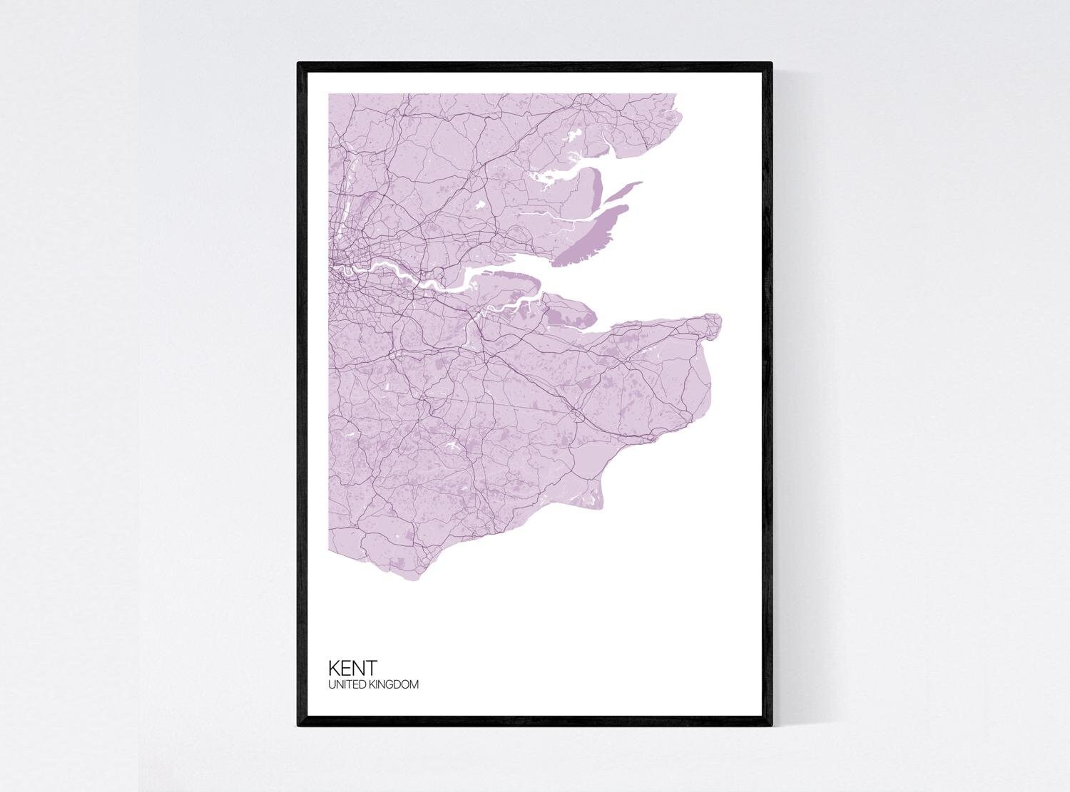 Kent England Map Art Print Many Styles 350gsm Art Quality | Etsy