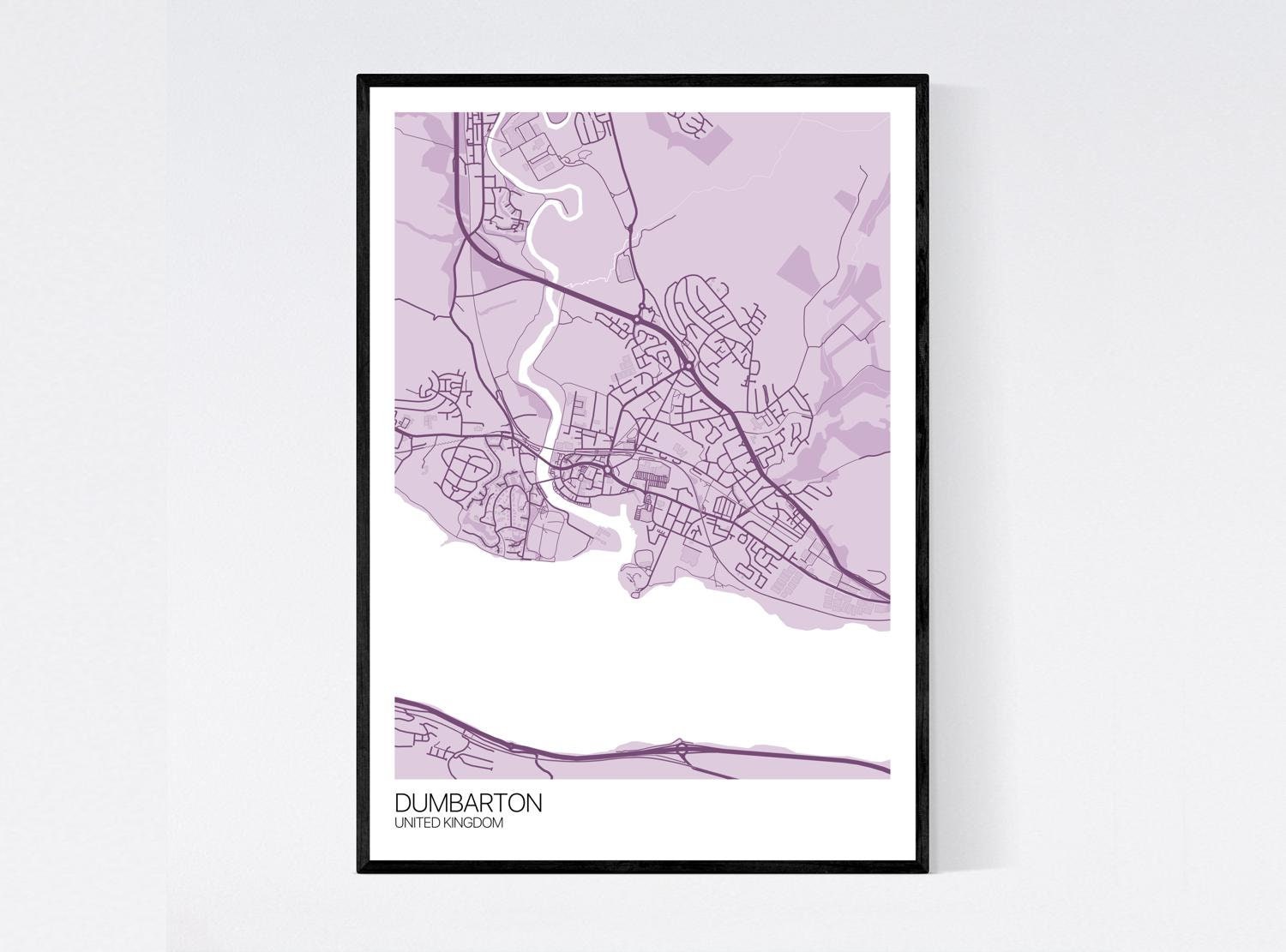 Dumbarton Scotland City Map Art Print Many Styles 350gsm - Etsy UK