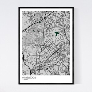 Wimbledon, London Map Art Print Many Colours 350gsm Art Quality Paper ...
