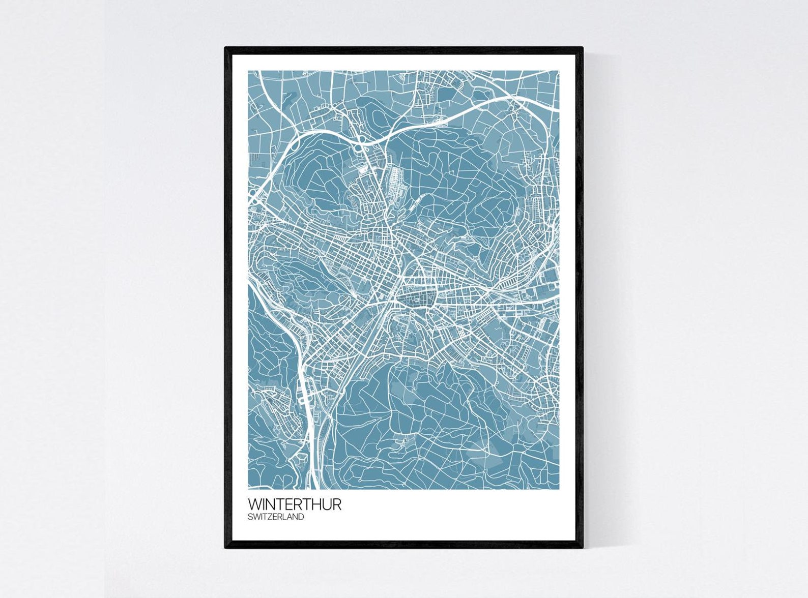 Winterthur Switzerland Map Art Print Many Colours 350gsm | Etsy