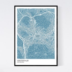 Winterthur, Switzerland Map Art Print Many Colours 350gsm Art Quality ...
