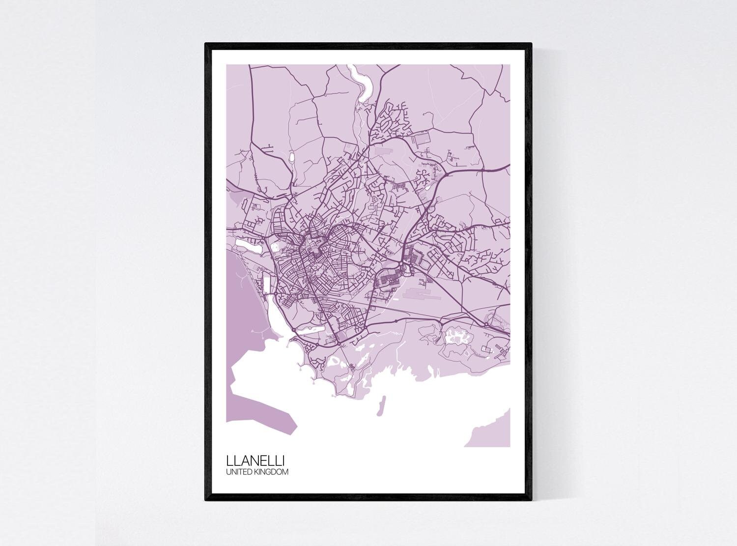 Llanelli Wales City Map Art Print Many Styles 350gsm Art | Etsy