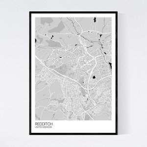 Redditch Map Print Many Colours 350gsm Art Quality Paper Fast Delivery ...