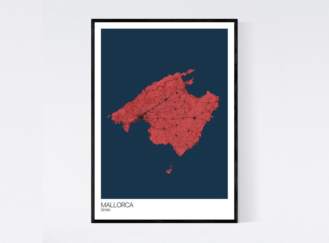 Mallorca Spain Island Map Art Print Many Colours 350gsm | Etsy