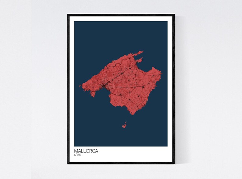 Mallorca Spain Island Map Art Print Many Colours 350gsm | Etsy UK