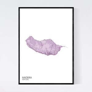 Madeira, Portugal Island Map Art Print Many Colours 350gsm Art Quality ...