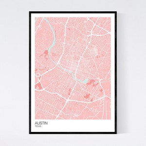 Austin, Texas Map Print Many Colours Printed on Art Quality Paper Fast ...