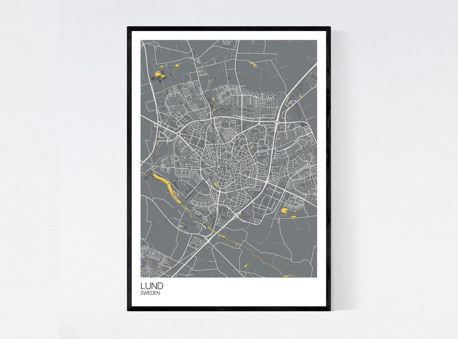 Lund Sweden Map Art Print Many Styles 350gsm Art Quality | Etsy