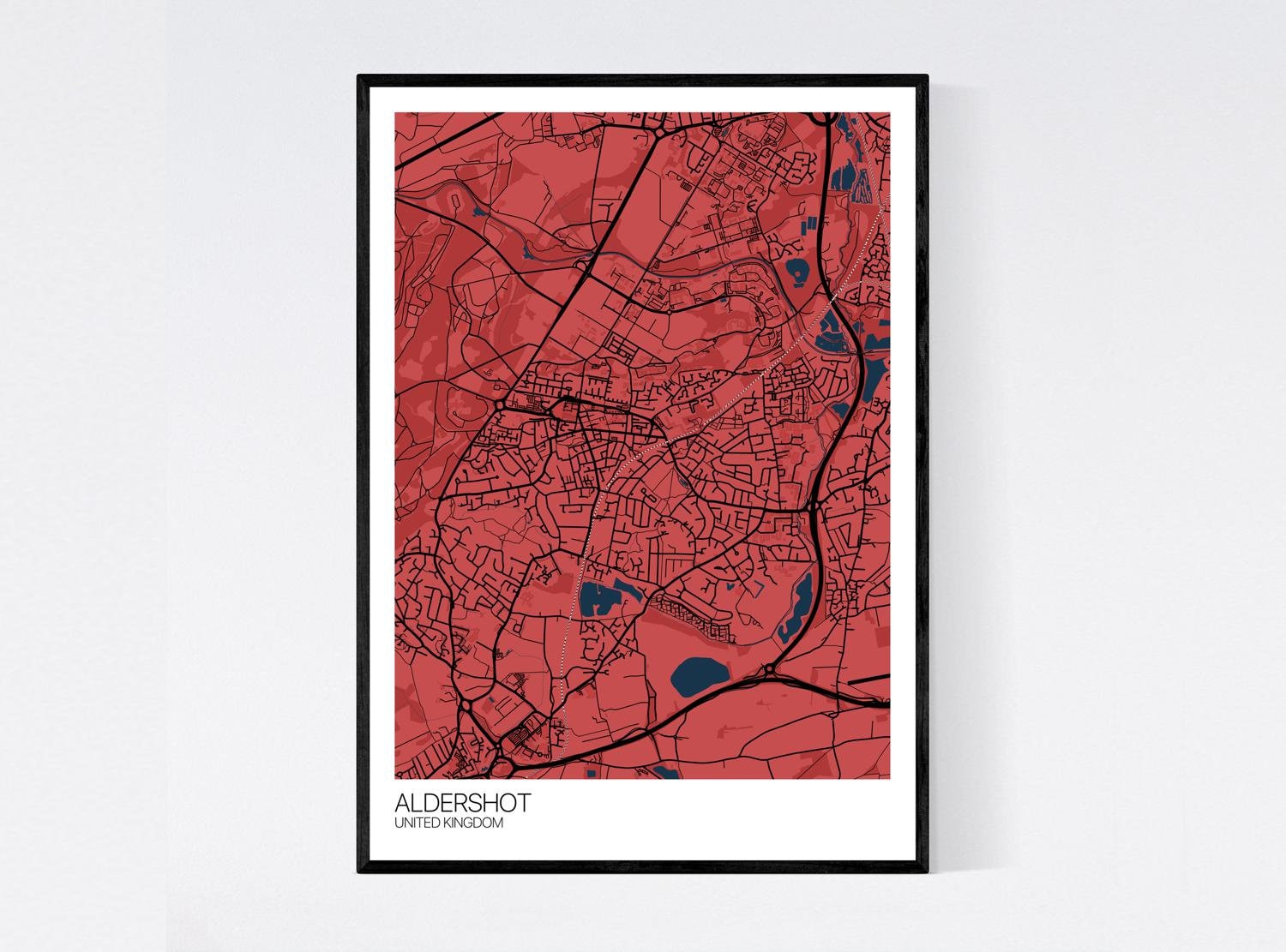 Aldershot UK Map Print Many Colours Printed on Art | Etsy