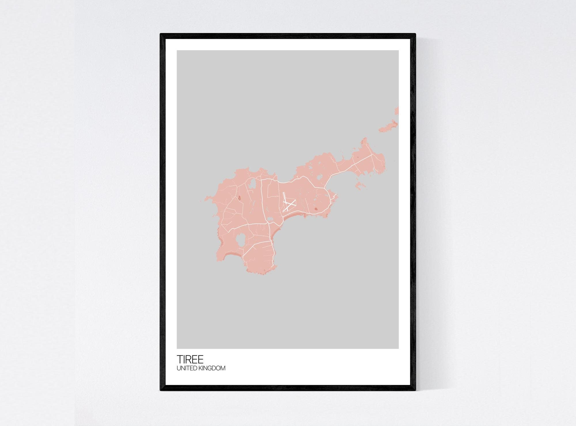 Isle of Tiree Map Art Print Pink/blue/white 350gsm Art | Etsy