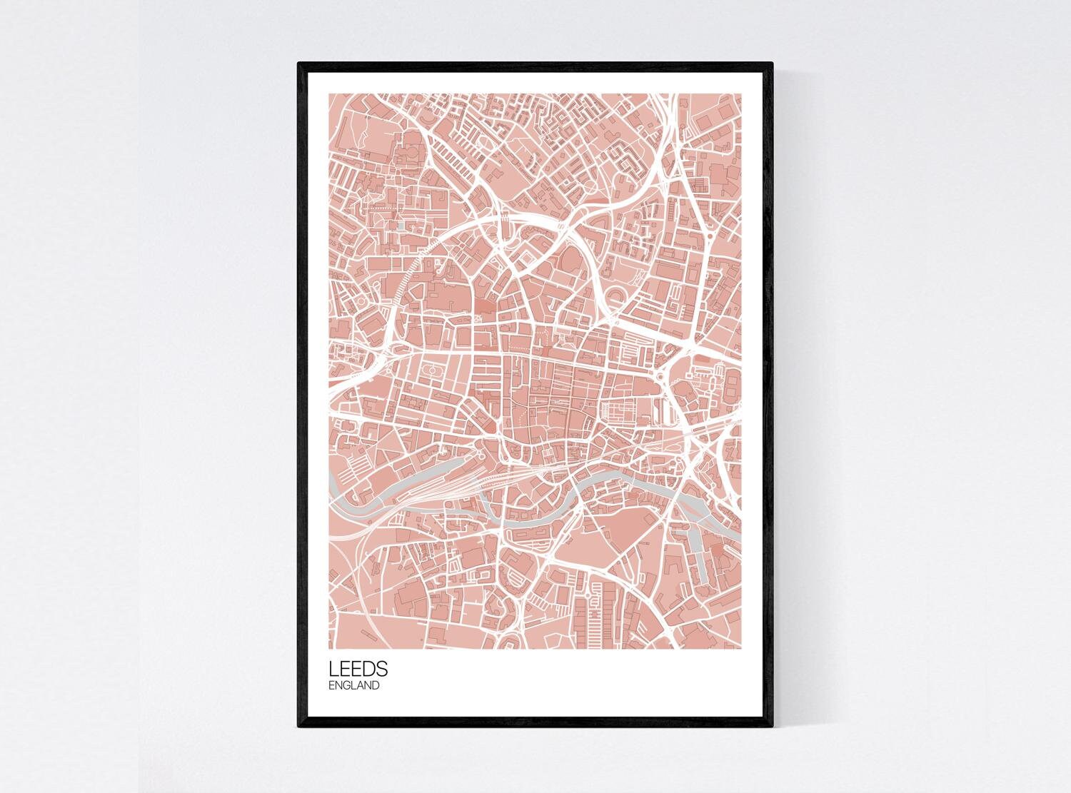 Leeds City Centre Map Art Print Many Colours 350gsm Art - Etsy UK