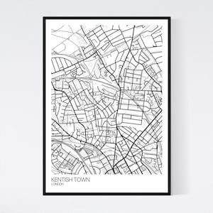 Kentish Town, London Map Art Print Many Colours 350gsm Art Quality ...