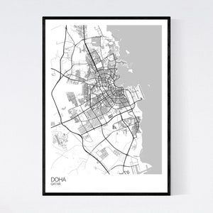 Doha, Qatar Map Art Print Many Styles Art Quality Paper Fast Delivery ...