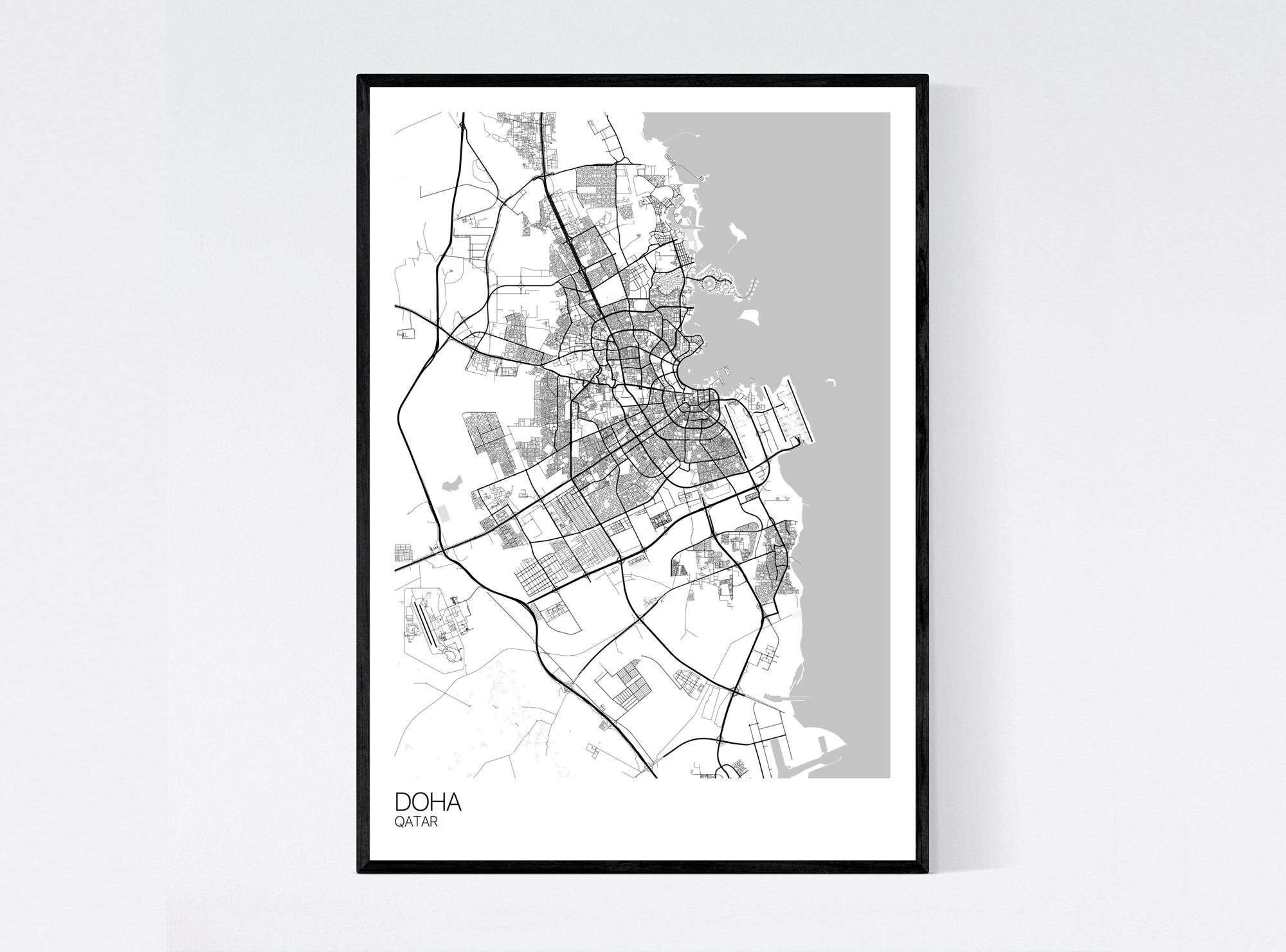Doha Qatar Map Art Print Many Styles Art Quality Paper | Etsy