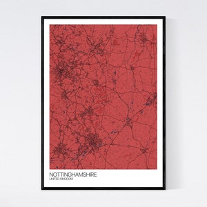 Nottinghamshire England Map Art Print Many Styles 350gsm | Etsy