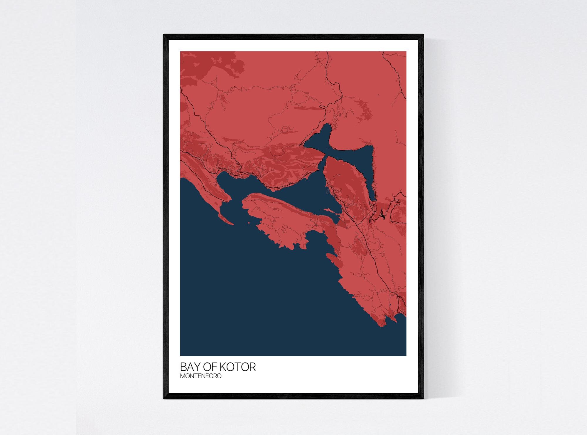 Bay of Kotor Montenegro Map Art Print Many Styles 350gsm | Etsy