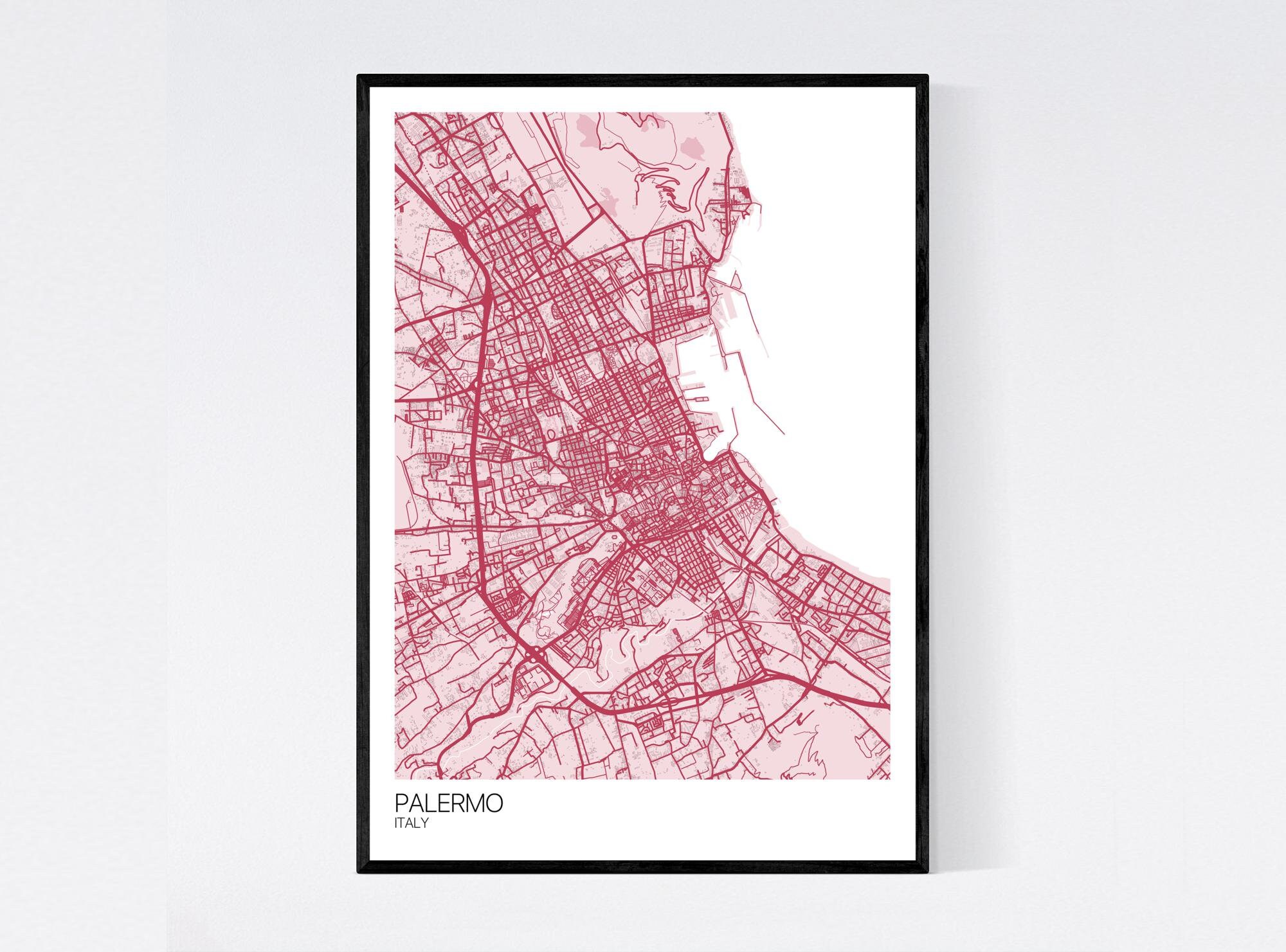 Palermo Italy Map Art Print Many Colours 350gsm Art | Etsy