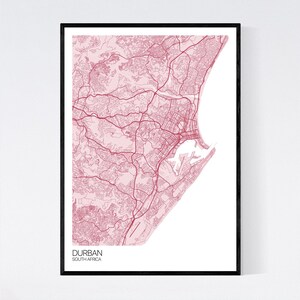 Durban, South Africa Map Art Print Many Styles Art Quality Paper Fast ...