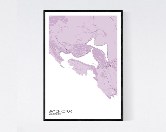 Bay of Kotor, Montenegro Map Art Print - Many Styles - 350gsm Art ...