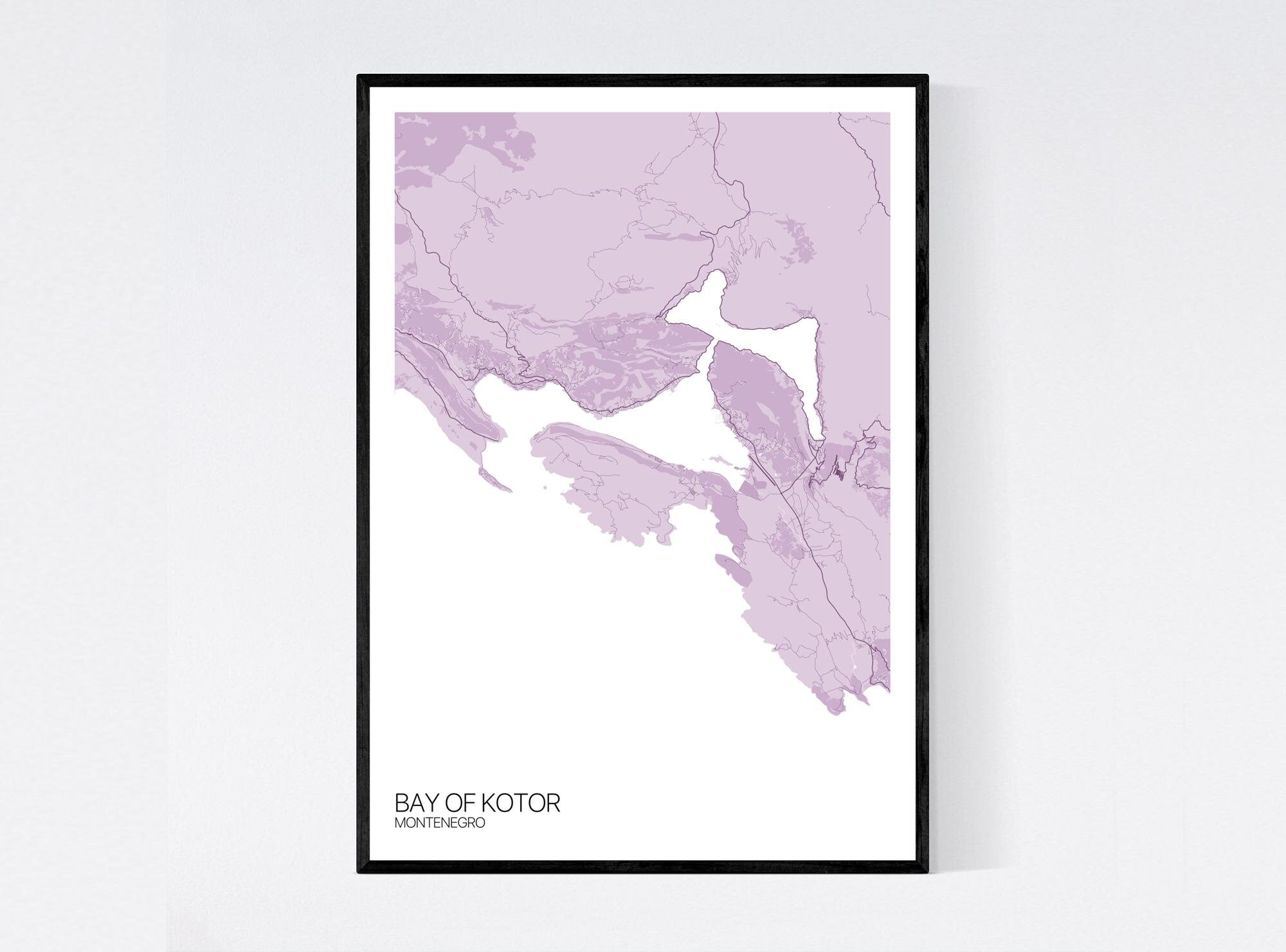 Bay of Kotor Montenegro Map Art Print Many Styles 350gsm | Etsy