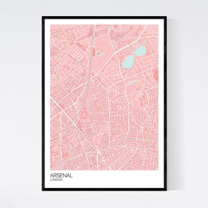 Arsenal London Map Art Print Many Colours 350gsm Art - Etsy