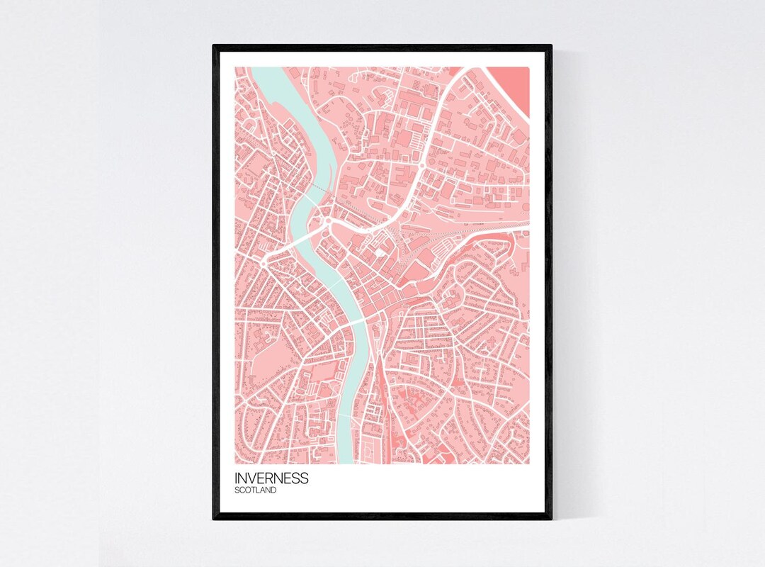 Inverness City Centre Map Art Print Many Colours 350gsm Art Quality ...