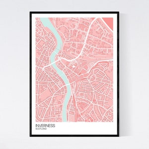Inverness City Centre Map Art Print Many Colours 350gsm Art Quality ...