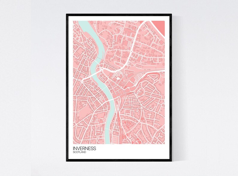 Inverness City Centre Map Art Print Many Colours 350gsm - Etsy