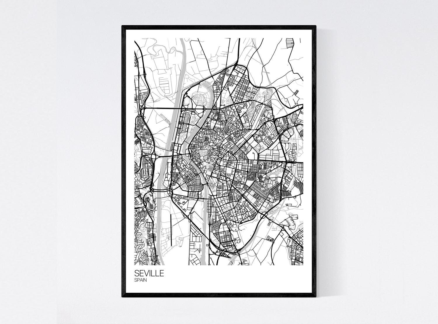 Seville Spain Map Art Print Many Colours Art Quality | Etsy