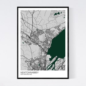 Newtownabbey, NI City Map Art Print Many Styles 350gsm Art Quality ...