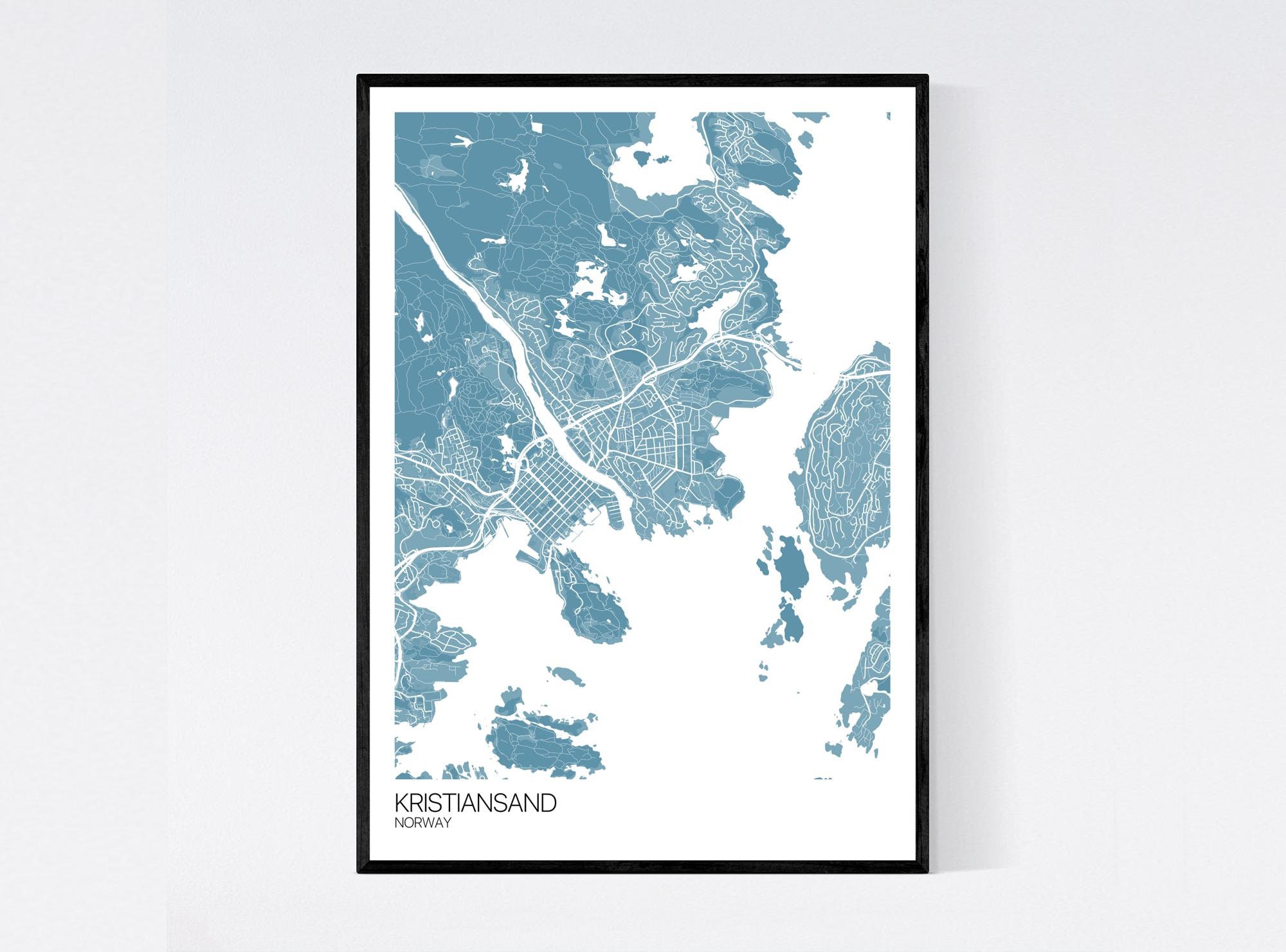 Kristiansand Norway Map Art Print Many Colours 350gsm Art | Etsy