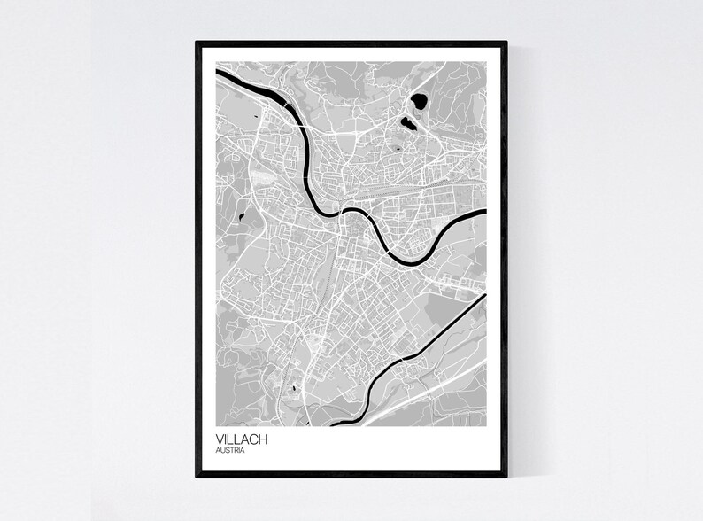 Villach Austria Map Art Print Many Colours 350gsm Art | Etsy