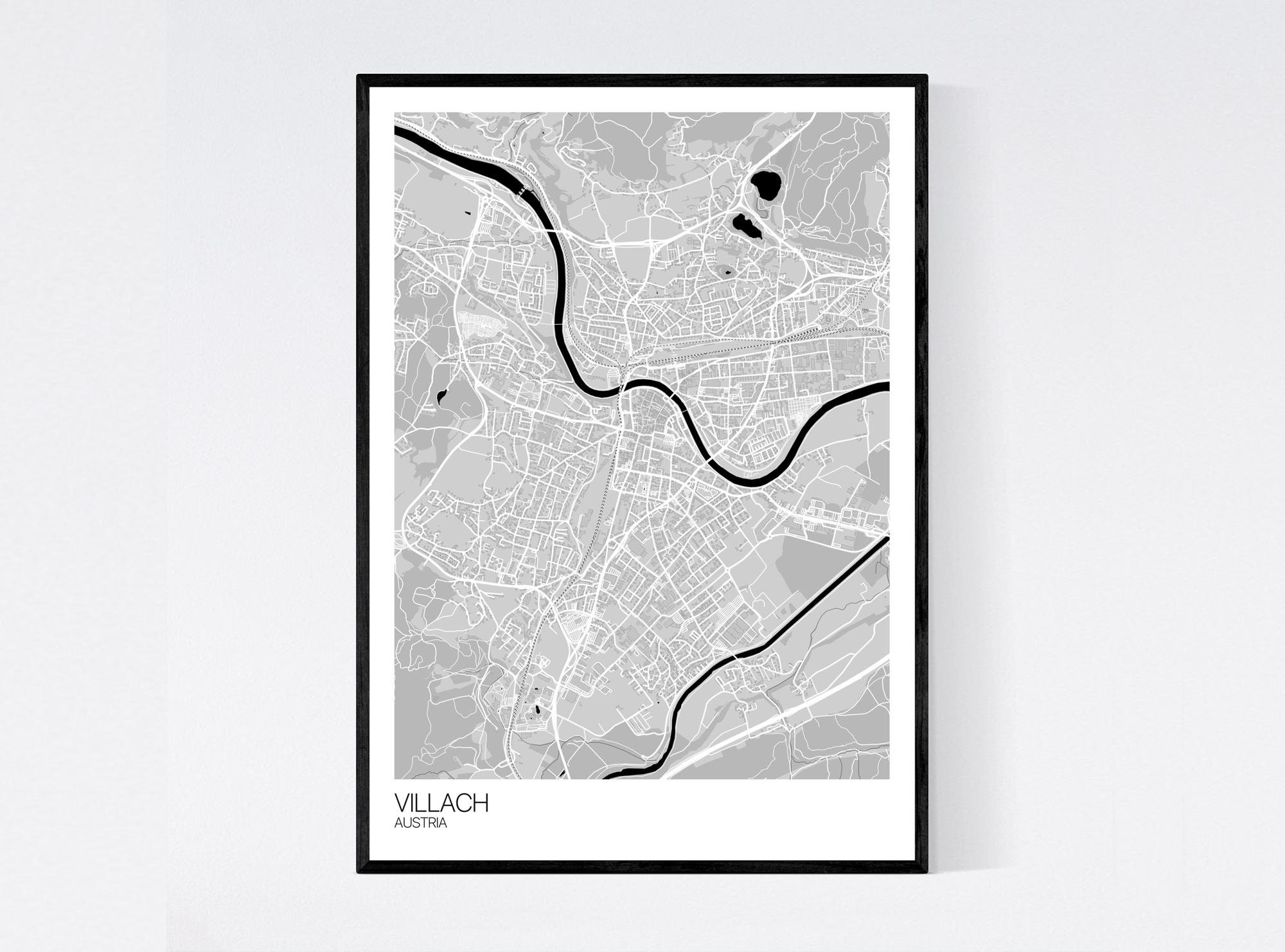 Villach Austria Map Art Print Many Colours 350gsm Art | Etsy