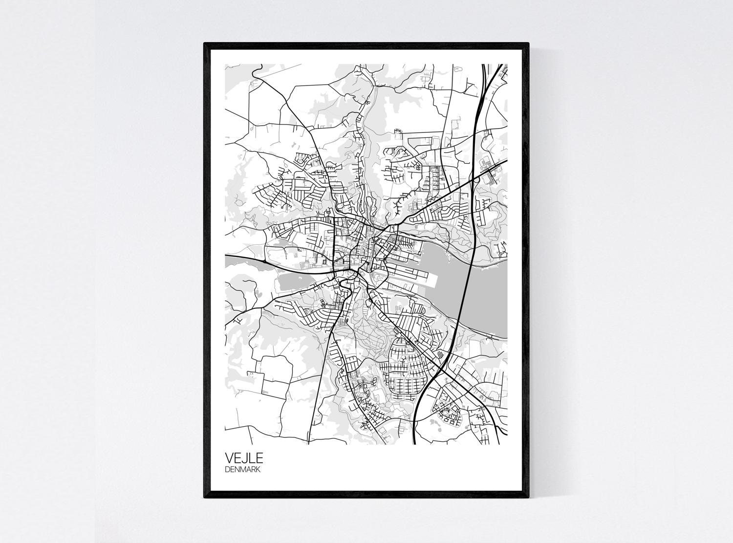 Vejle Denmark City Map Art Print Many Colours 350gsm Art | Etsy