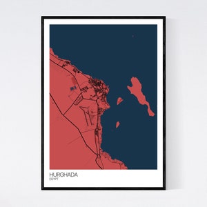 Hurghada, Egypt Map Art Print Many Styles Art Quality Paper Fast ...